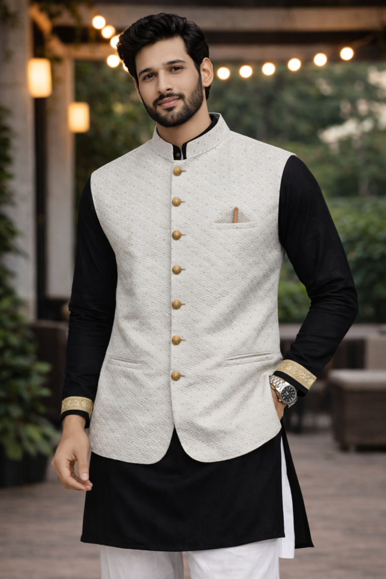 Classy Panjabi and Koti Set for a Timeless Look(White & Black) - NSS ...
